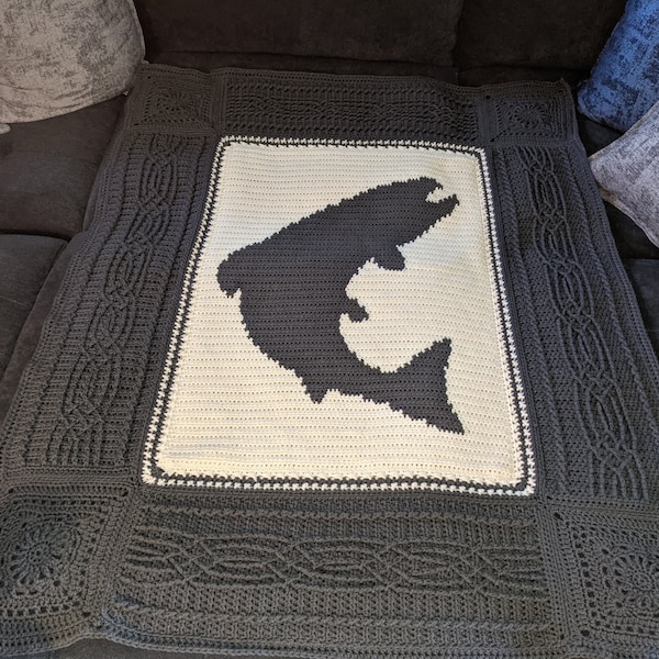 Fish on Blanket - Crochet Pattern - Afghan, Decorative Throw Blanket ...