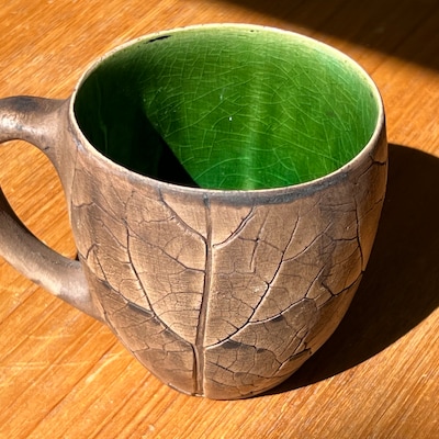 Big Pottery Leaf Mug Handmade Ceramic Coffee Mug, Pottery Mug With ...