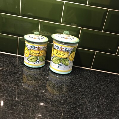 Italian Ceramic Set Jars Canister Food Storage Salt and Sugar Hand Hand ...