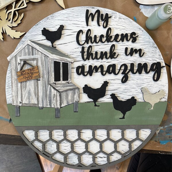 The Chick Inn Door Hanger - for Large Lasers (16" Round), Chicken Sign ...