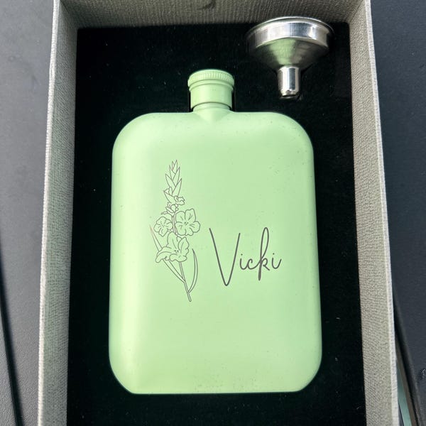Custom Birth Month Flower Flask | Floral Bridal Party Gift | Birth ...
