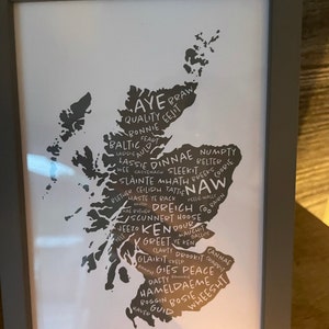 Scottish Words on Scotland Map Print Scottish Wall Art Scotland Print ...