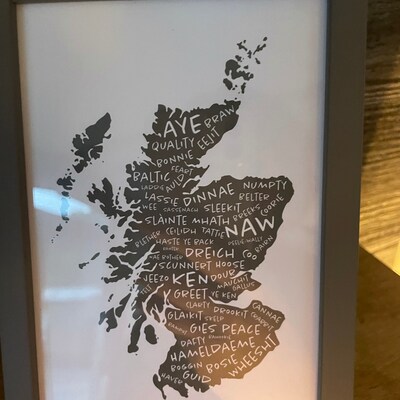 Scottish Words on Scotland Map Print Scottish Wall Art Scotland Print ...