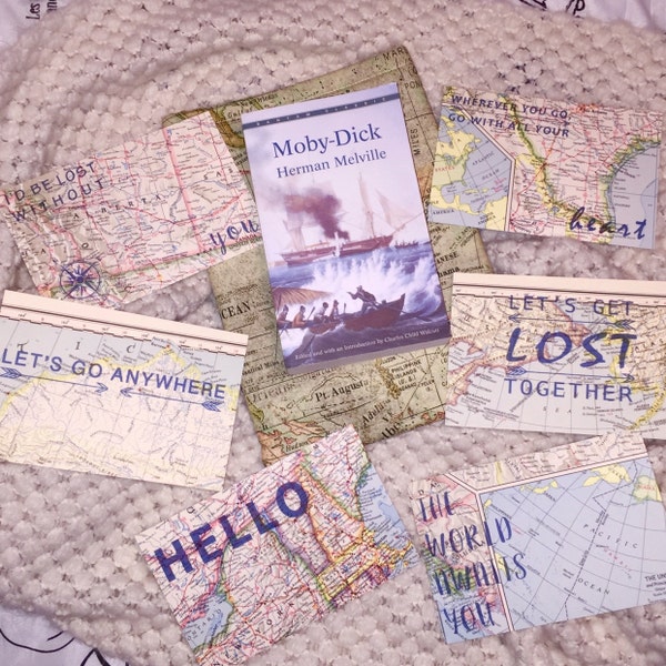 Vintage Map Notecards With Inspirational Quote - Map Postcard Set - Map ...