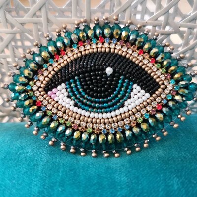Evil Eye Beaded Brooch Embroidered Brooch Emerald Eye Brooch Trending ...