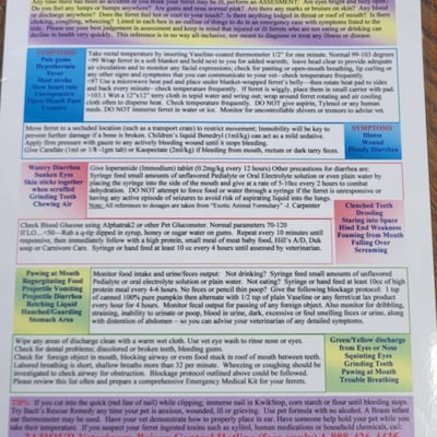 Ferret Emergency Chart and Health Medical Kit List Laminated Quick ...