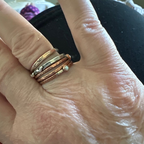 Copper Ring Set 3, Stacking Rings Copper, Textured Rings, Dandelions ...