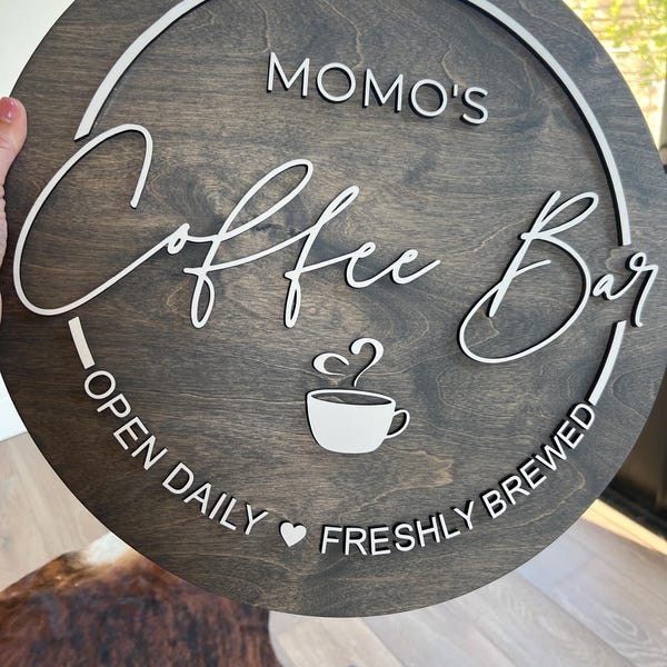 Coffee Bar Sign - Custom Round Wood Sign - 3D Sign - Personalized Gift ...