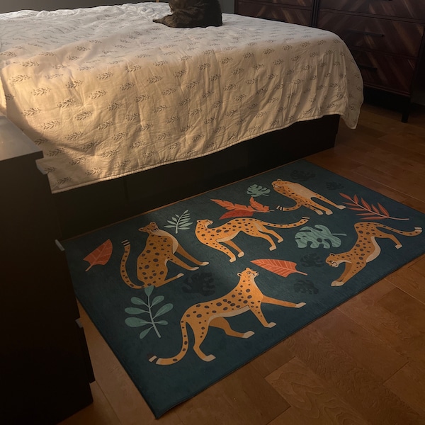 Leopard With Tropical Leaves Area Rug, Preppy Room Decor, Jungle Theme ...
