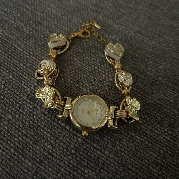 Bracelet montre en or vintage fait main, élégant bracelet horloge oeil ...