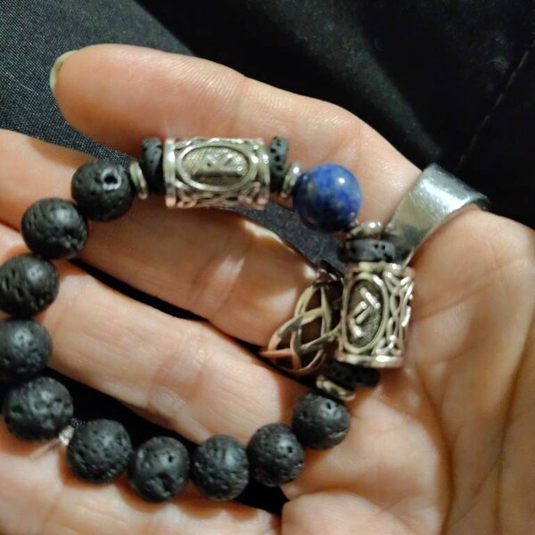 Seer's Vision Norse Rune Bracelet, Personalized, Tiger's Eye, Lava ...