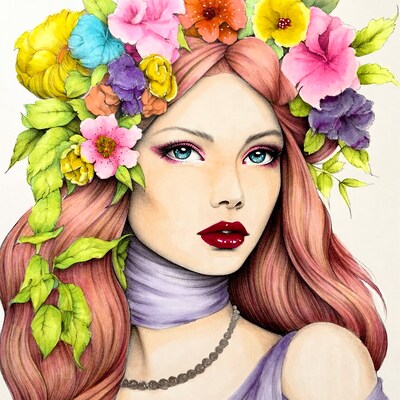 Spring Elf, Coloring Page for Adults, Grayscale Coloring Page, Girl ...