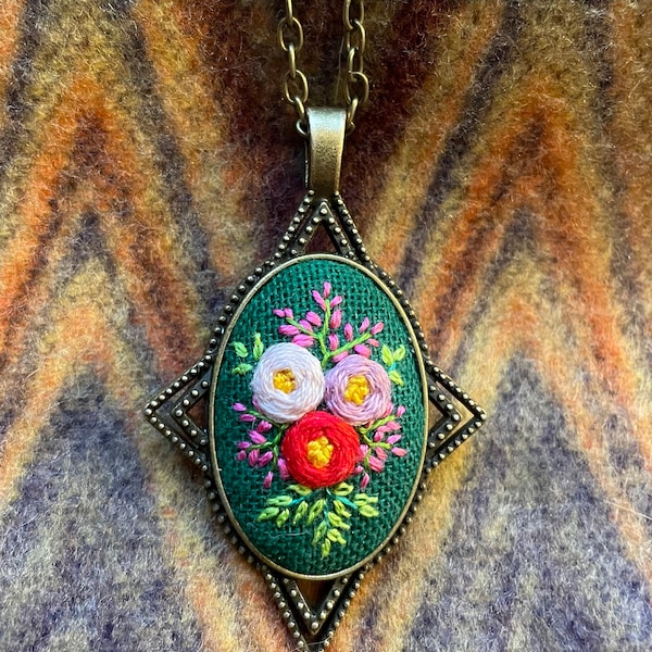 Landscape Embroidered Necklace, Scenery Hand Embroidery Pendants ...