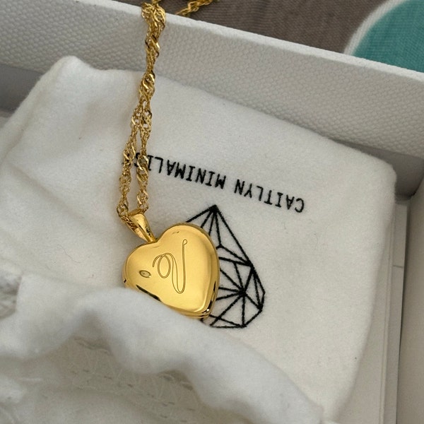 Initial Heart Locket Necklace by Caitlyn Minimalist • Gold Locket Photo ...