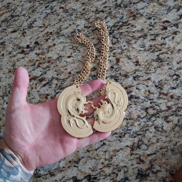 Double Dragon Gold Medallion Cosplay Prop Metal Necklace - Etsy