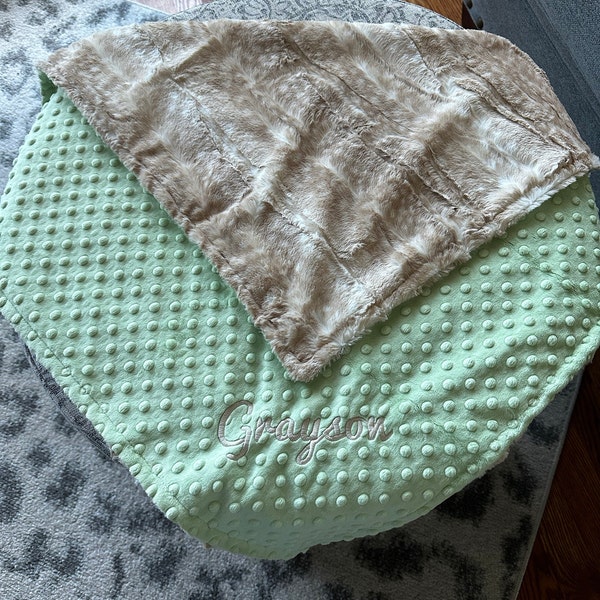 Personalized Baby Blanket, Beige Fawn and You Choose Minky Back, Baby ...