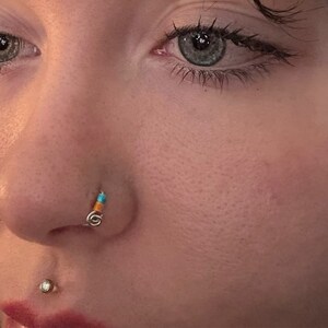 The Sammy Double Loop Nose Ring With Teal Bead in Silver, Gold or Rose ...