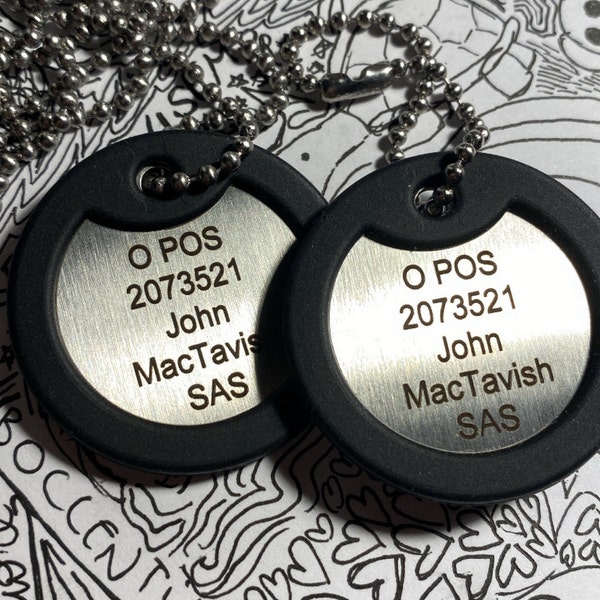 Double British Military Army Dog Tag ID Set, Personalised Round ...