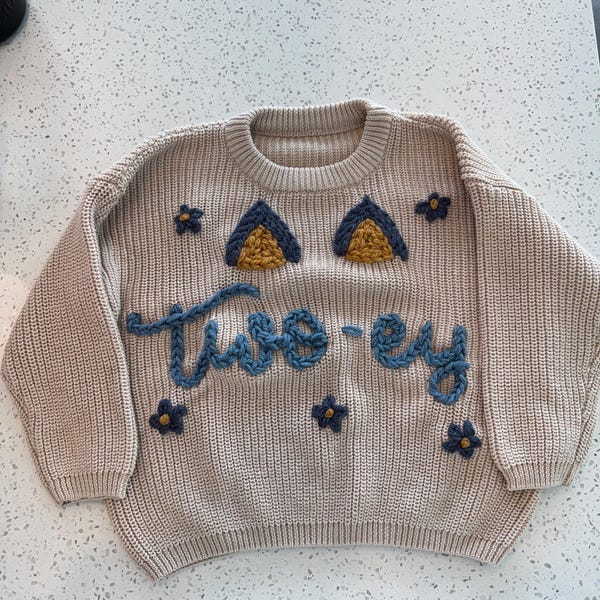 Hand Embroidered Birthday Sweater: "two-ey" Theme Knit Top - Etsy