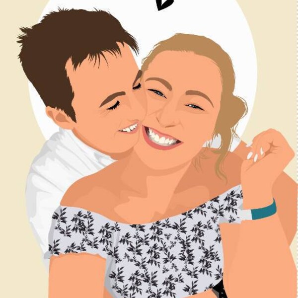 Couple Portrait, Gift for Couple, Faceless Portrait, Engagement Drawing ...