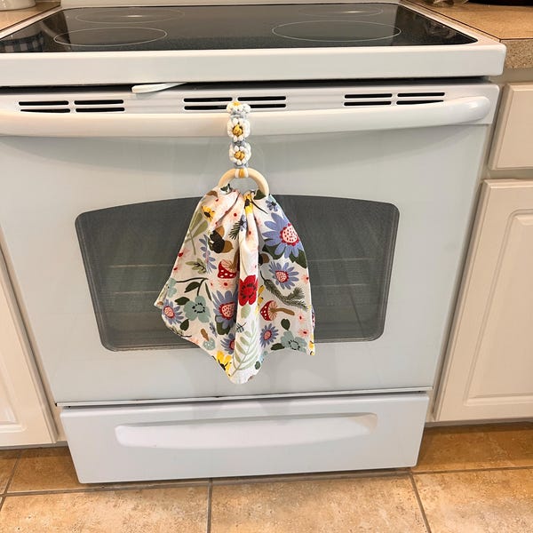 Kitchen Towel Holder ~ Daisy Macrame Towel Holder ~ Tea Towel Holder ...