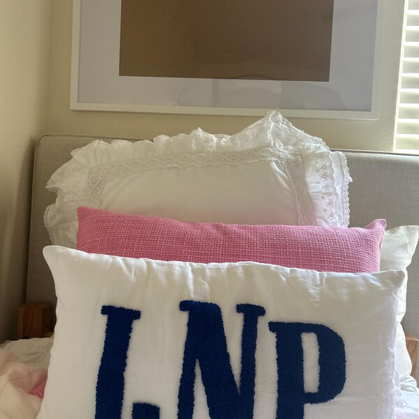 Monogram Pillow Cover With Punch Needle Embroidery, Personalized ...