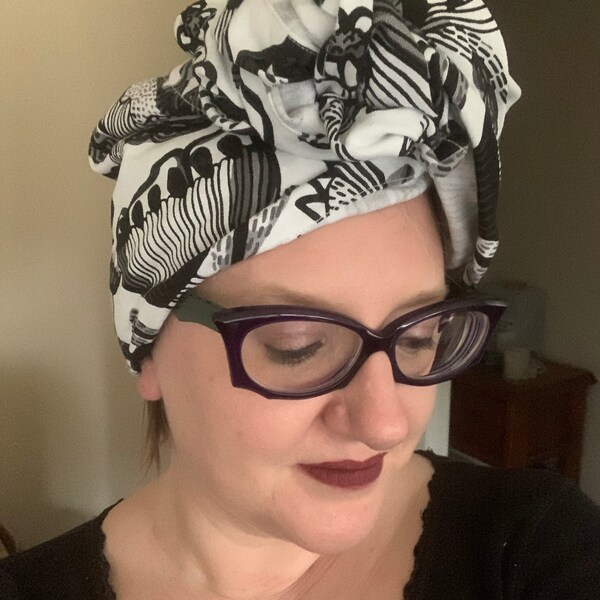 Wire Head Wrap Gorgeous Dark Blue and Cream Abstract Velvet Head Scarf ...