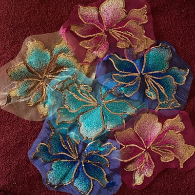 FUCHSIA & Gold Lace Applique Beaded Flower for Lyrical Dance, Ballet ...