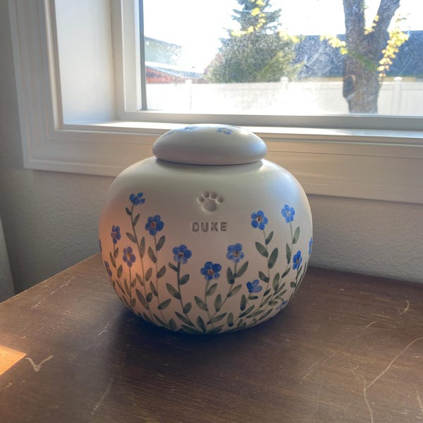 Forget Me Not Pet Urn, Blue Cat Urn, Blue Small Flowers, Dog Urn - Etsy