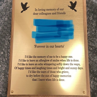 Memorial Plaque on Wooden Mount, Wall Plaque, Memorial Plaque, Wall ...