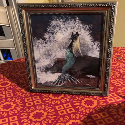 Mermaid Cat Art Print, 8x10 Mer-cat Illustration, Weird Mermaid Decor ...