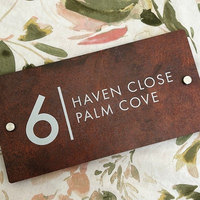 House Number Sign Printed Rust Effect Address Signage Rusty Effect ...