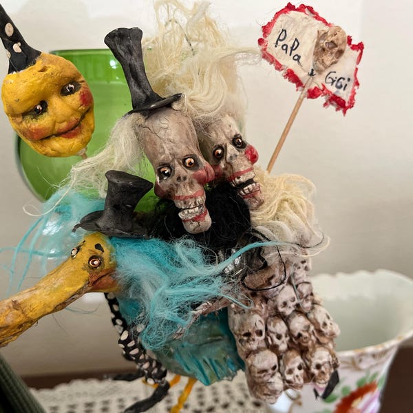 Handmade Paper Mache Creepy Halloween Witch Relaxing on Spooky Crescent ...