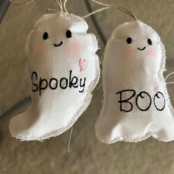Ghosties Hanging Ornaments. Smiley Ghost Embroidered Padded Ghouls ...