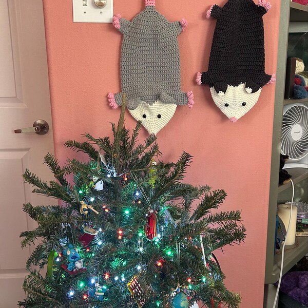Possum Christmas Stocking Crochet Opossum, Holiday Stocking Possum Bag ...