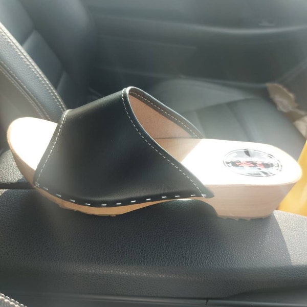 Men's Black Wooden Clogs | Handmade Natural Leather Footwear ...