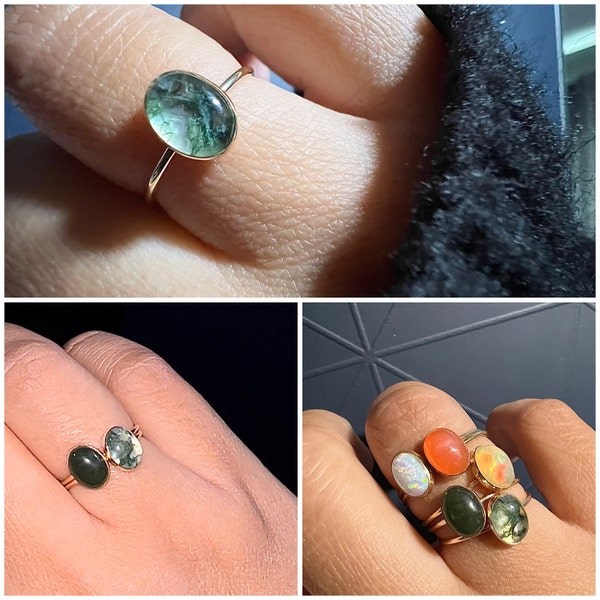 Moss Agate Ring, Gold Ring, Silver Ring, Genuine Gemstone, Delicate ...