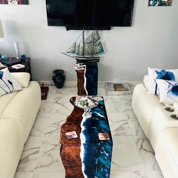 Resin Epoxy Table, Ocean Wave Epoxy Table, Custom Dining Table, Table ...