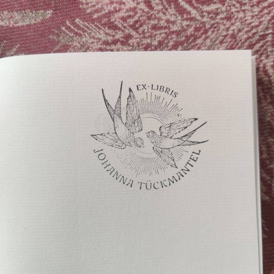 Custom Ex-libris Stamp Alligator and Woman Reading Book Illustration ...