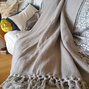 Luxury Woven 100% Cotton Natural Beige Brown Tweed Herringbone Sofa/bed ...