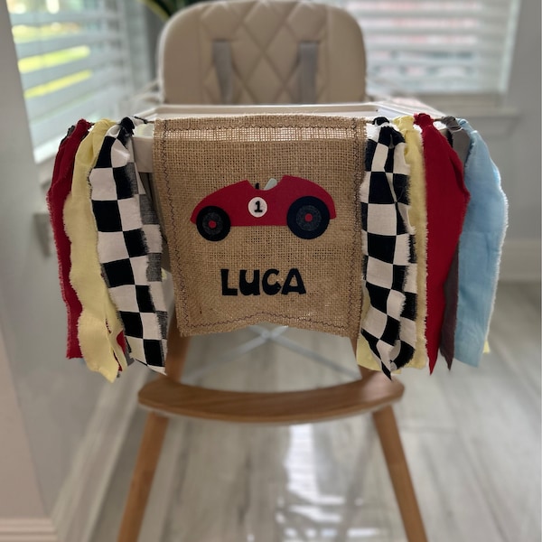 Racing Girl Birthday Banner, Race Car, High Chair Garland, Checkered ...
