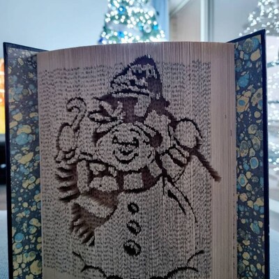 Snowman: Book Folding Pattern, Instruction DIY Folded Book Art, Cut and ...