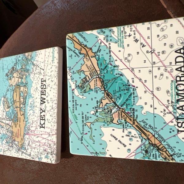 Key Largo, Map of Florida, Round or Square Coasters, Fisherman Gift ...