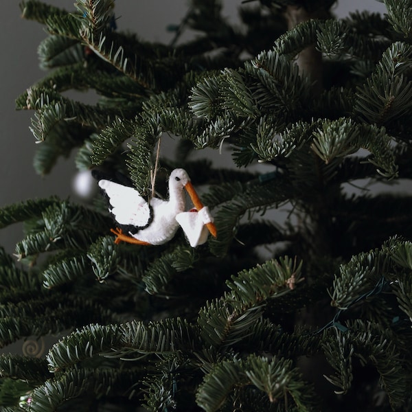 Felt Stork Ornament, Welcoming Newborn, Baby Celebration, Unique Parent ...