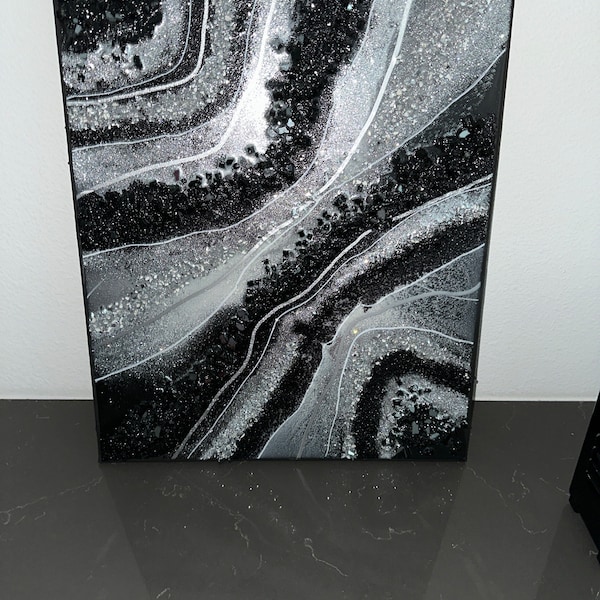Crystal Quartz 24K Gold Resin Painting Framed Glass Abstract Champagne ...