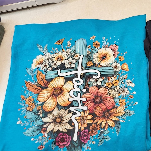 Faith Cross and Flowers DTF Transfer Print Ready to Press - Etsy