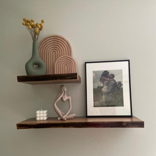 Hallway Floating Live Edge Wood Wall Shelves Rustic Wooden Entryway ...