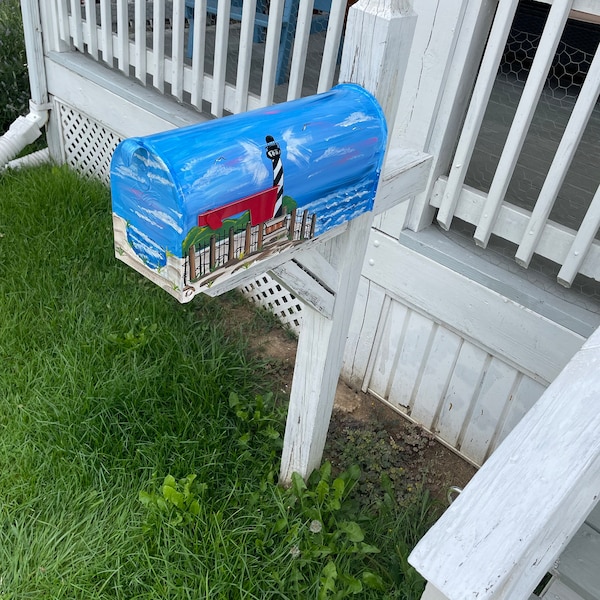 Hand-painted Mailbox: Cape Hatteras Lighthouse & Ocean Scene - Etsy