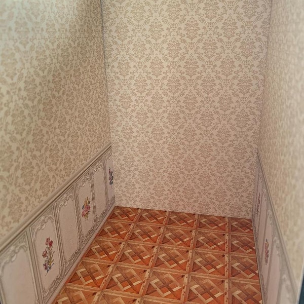 DOLLHOUSE Printable Damask WALLPAPER With WAINSCOTING Digital Sheet ...
