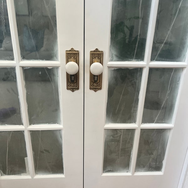 Fluted Glass French Door Knob Set- for Both Sides of One Door (polished ...